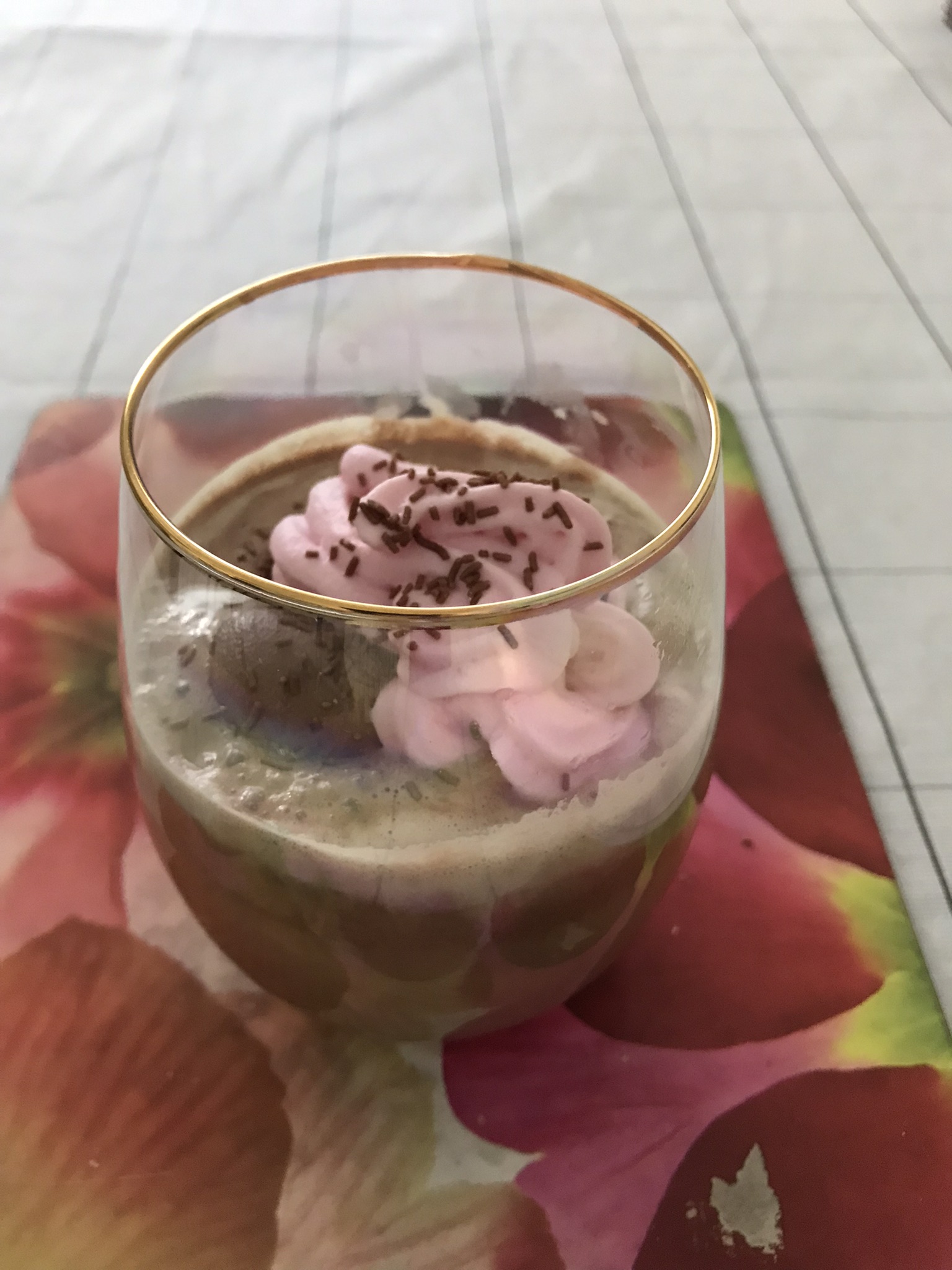 Hazelnut coffee Belgium chocolate ice cream with strawberry cream float ...