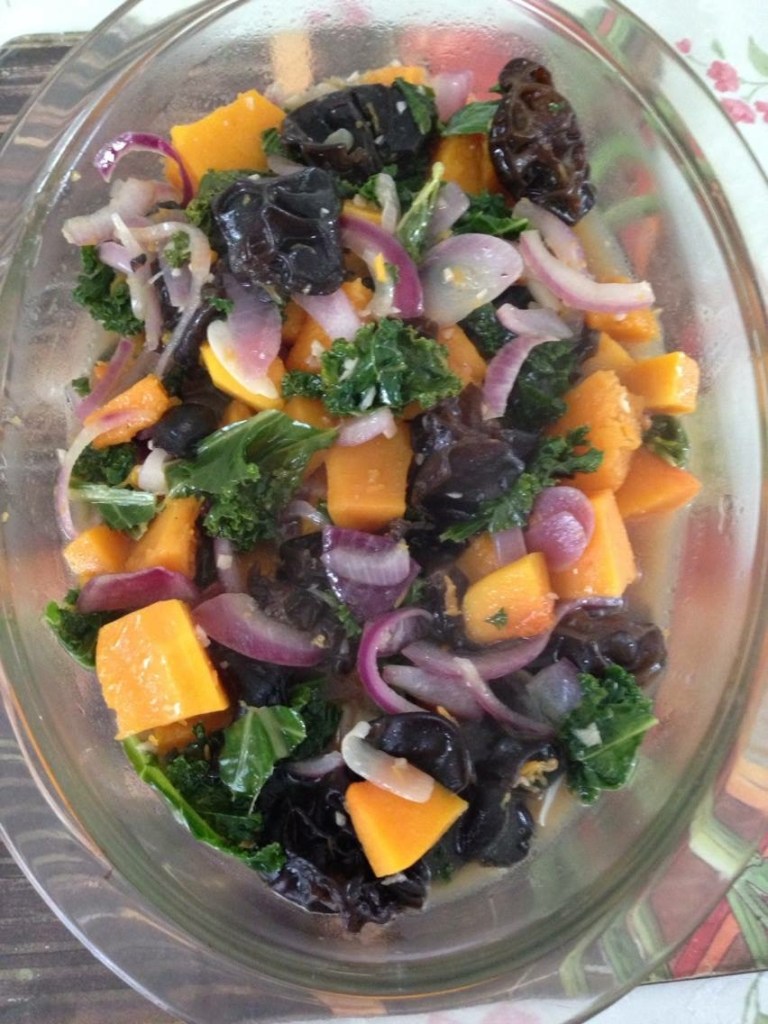 Kale black fungus pumpkin & onion caramelise sauce – helenscchin's Blog
