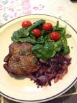 Orange & balsamic vinegar steak serve with fresh spinach tomato ...