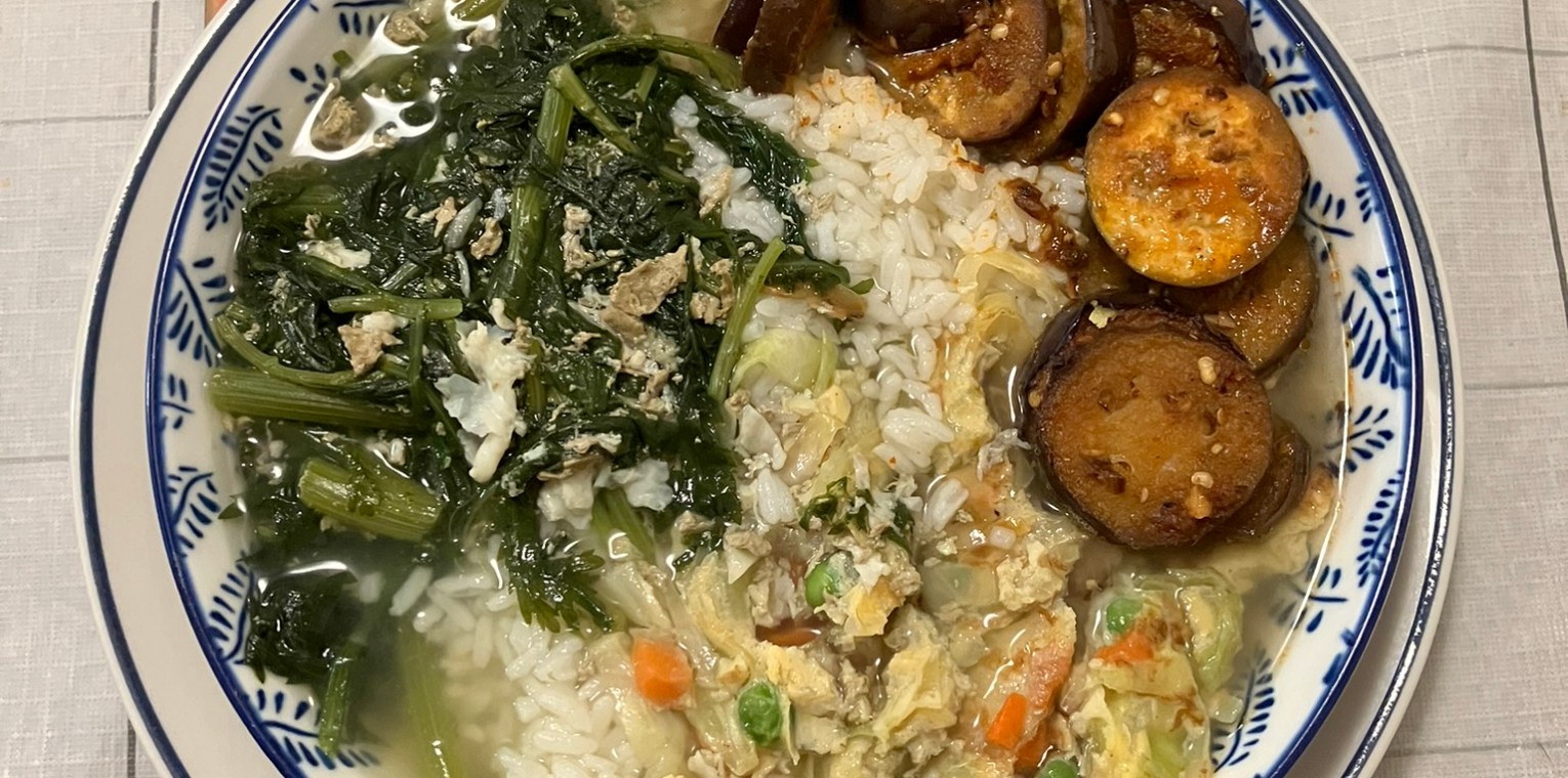 Tang oh soup rice tom yum eggplant with mixed vegetables egg ...