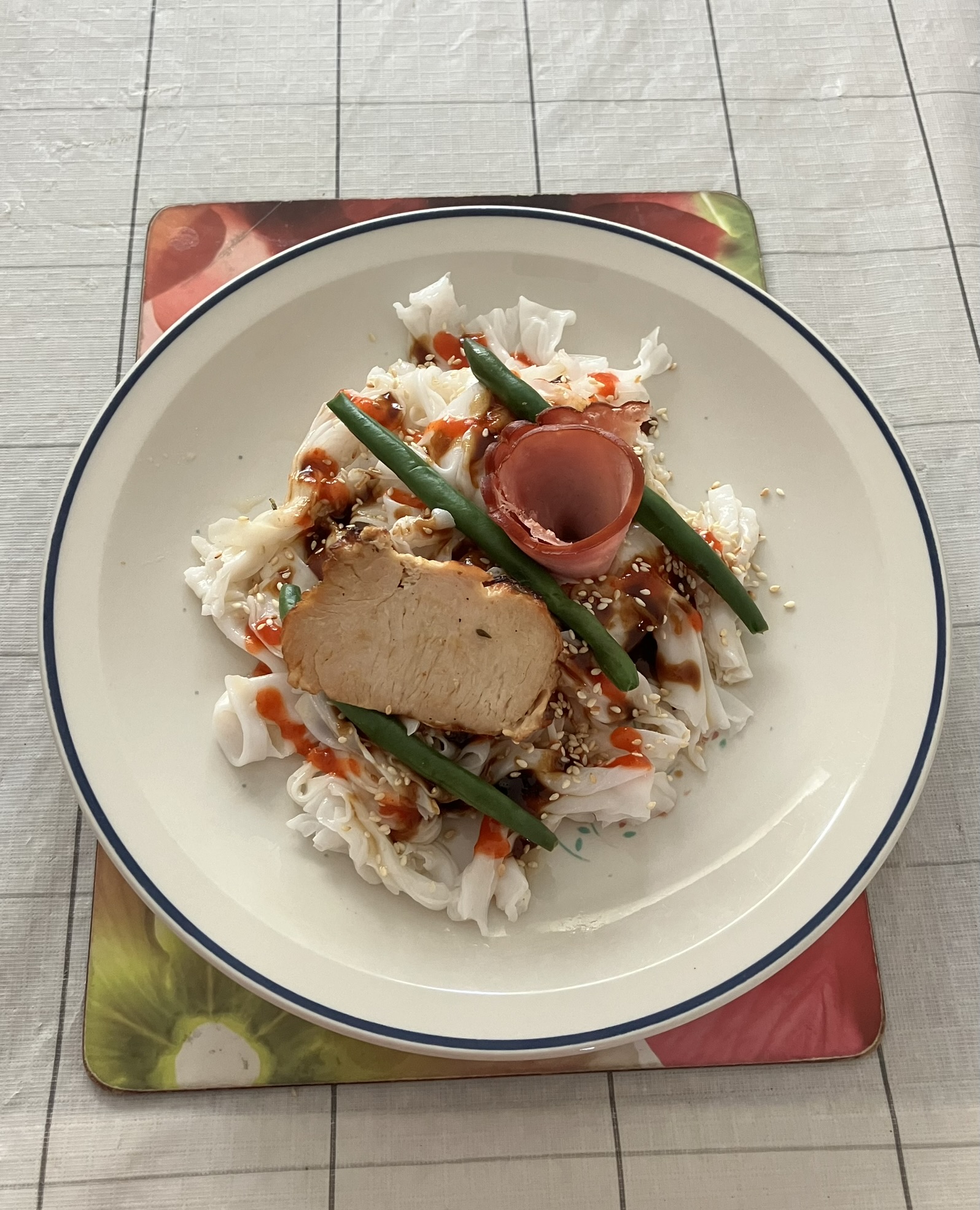 Chee cheong fun with turkey ham and green beans – helenscchin's Blog