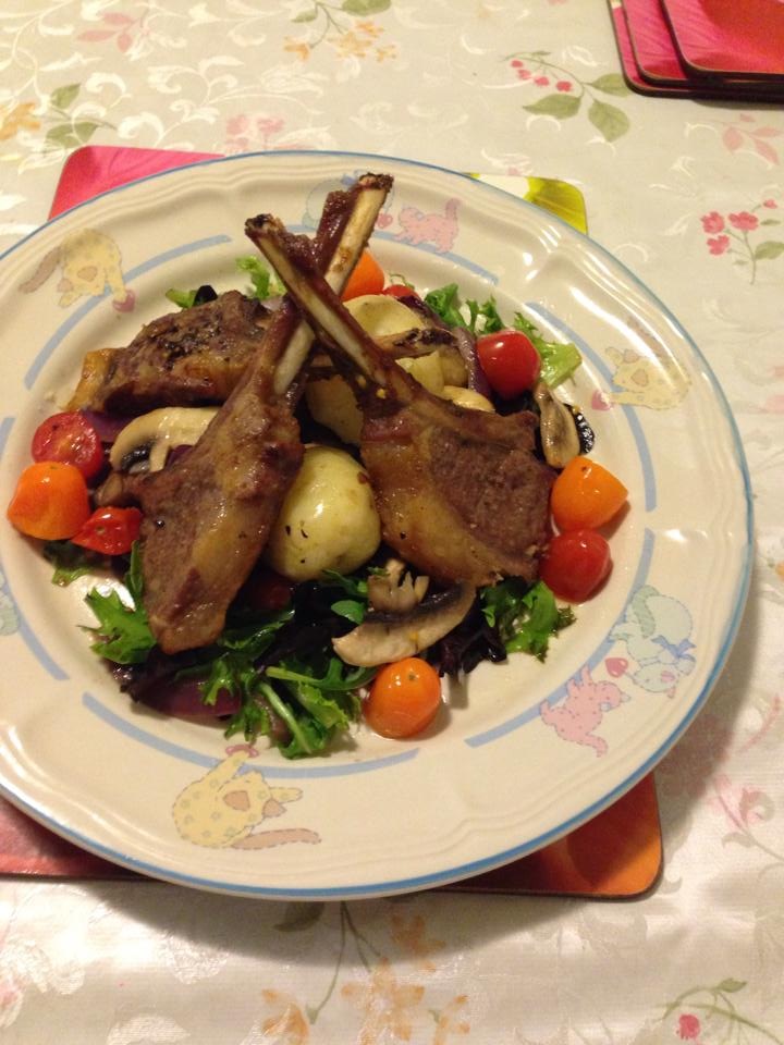 Rack of Lamb on a bed of salad with baked potatoes – helenscchin's Blog