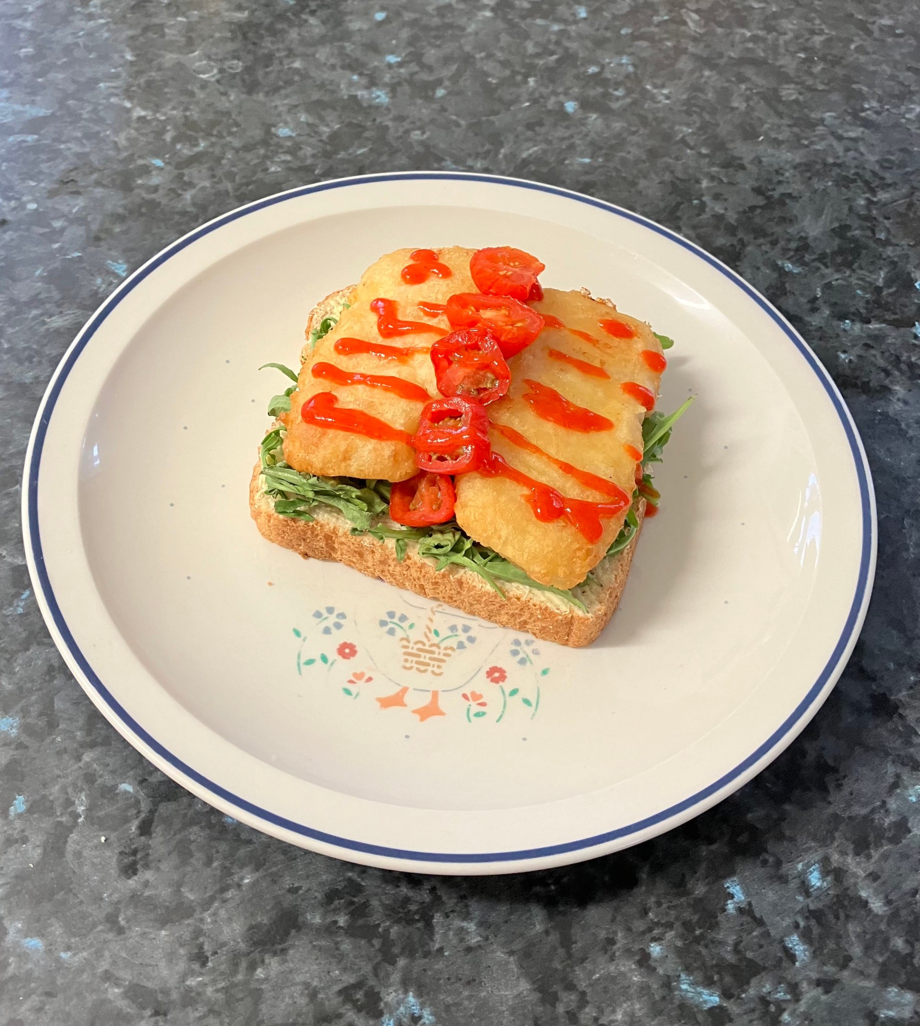 Baked beer battered fish on bread with salad – helenscchin's Blog