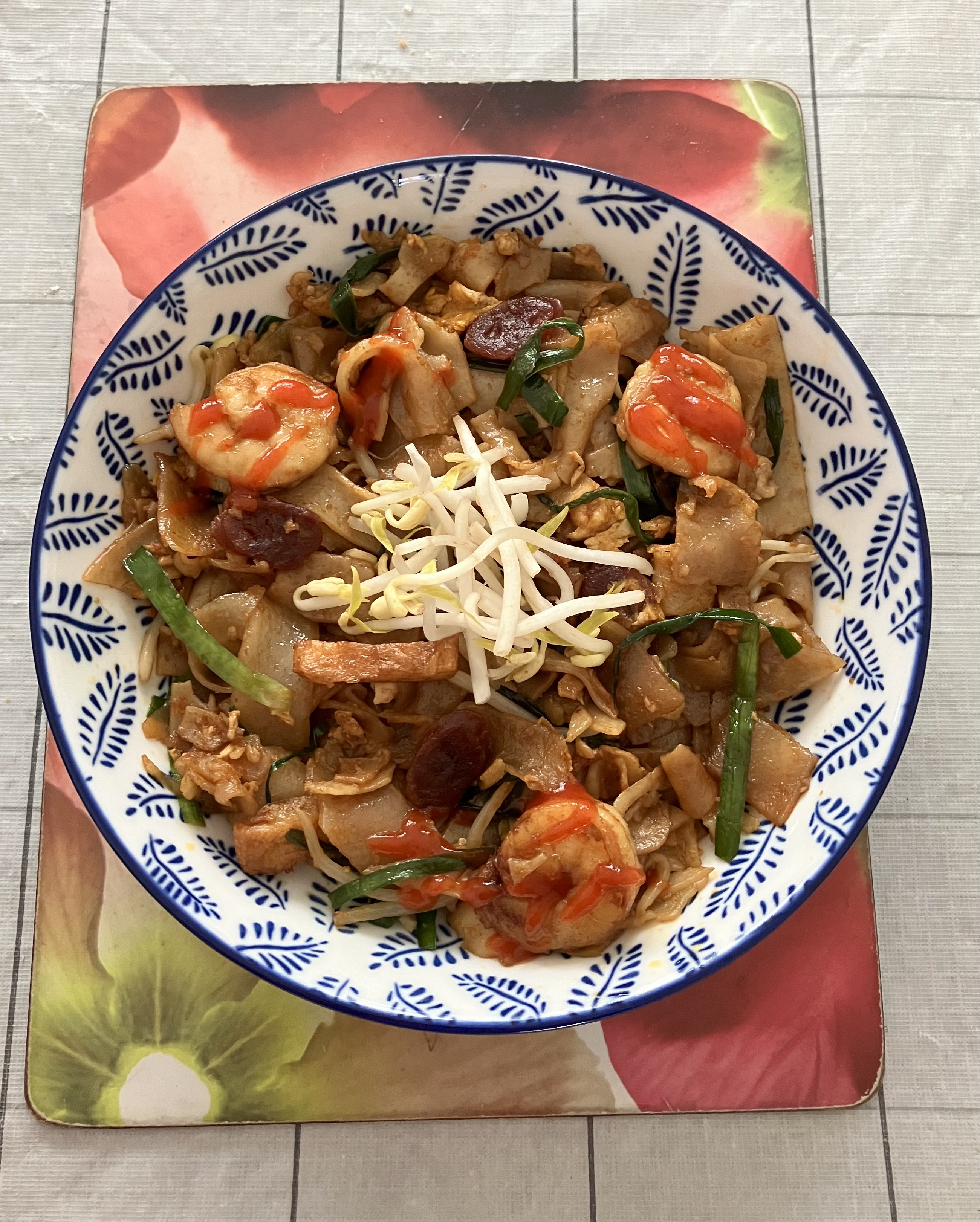 Penang char koay teow with fresh bean sprouts and extra chili sauce ...