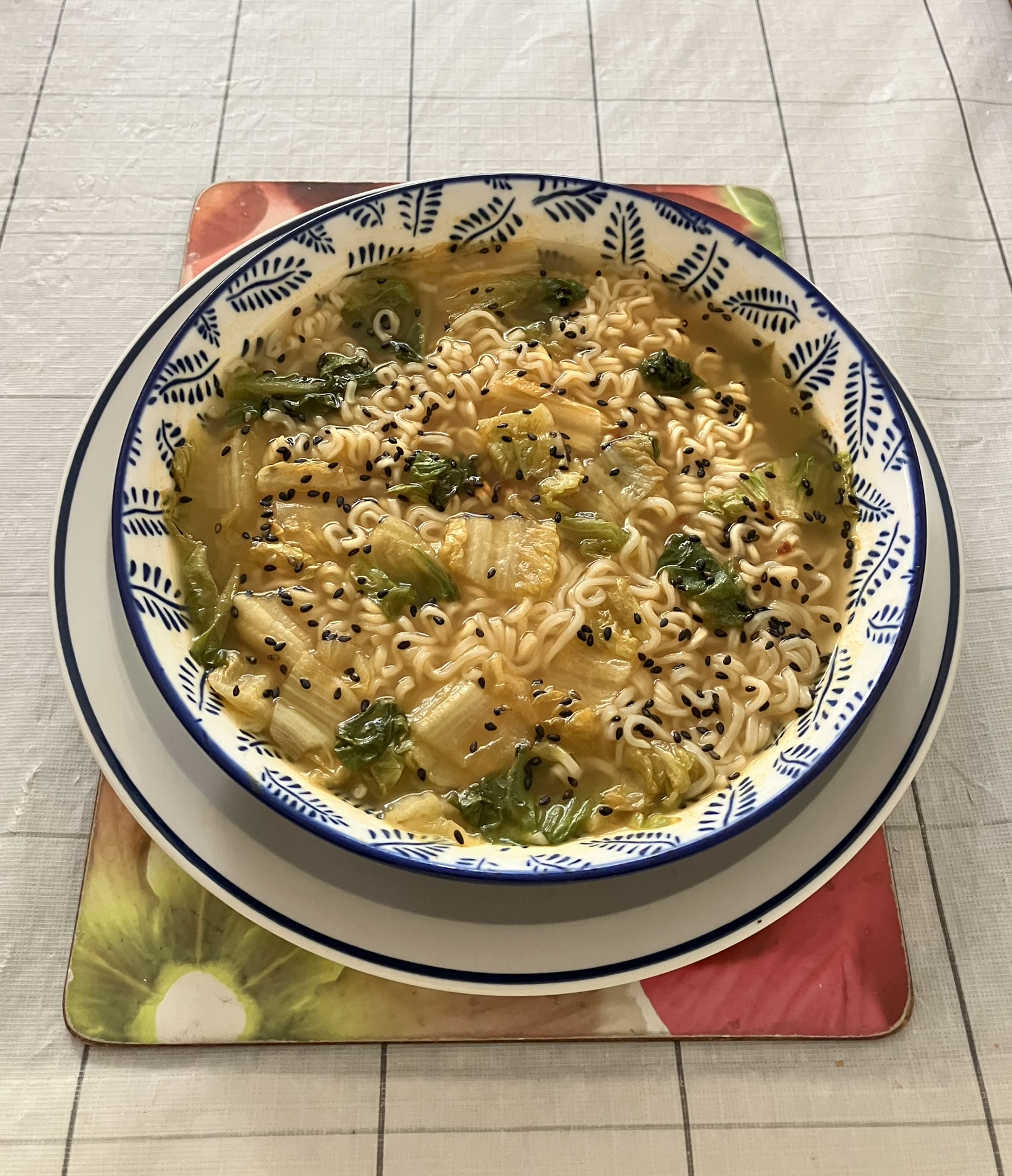 Shin ram yun miso vegetables and black sesame seeds noodles soup ...