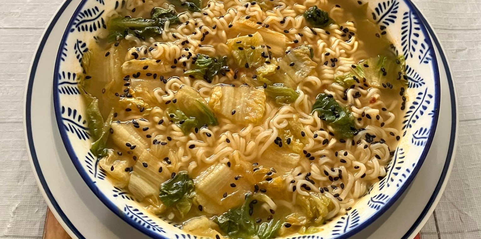 Shin ram yun miso vegetables and black sesame seeds noodles soup ...