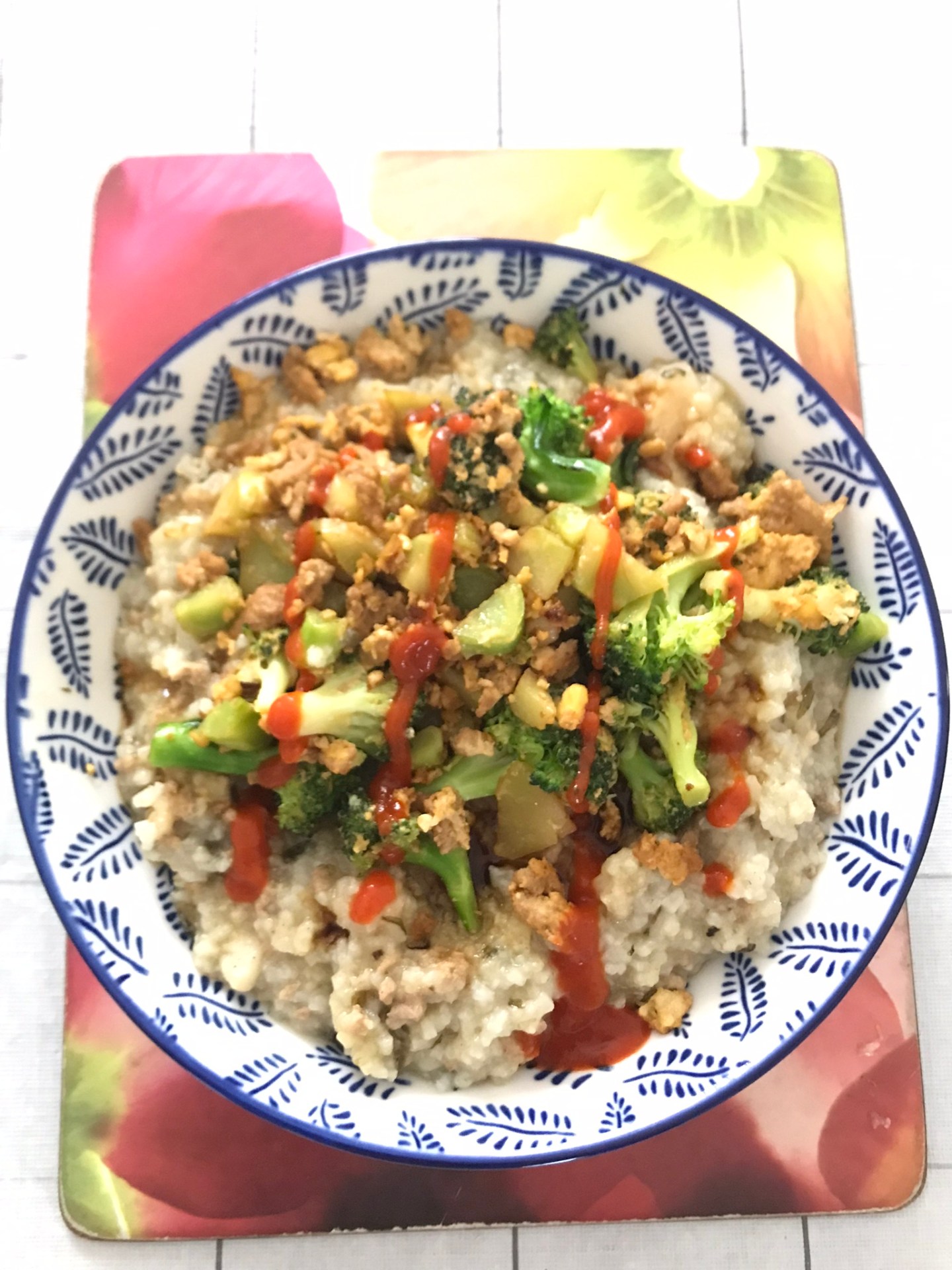 Fish minced pork preserved olive leaves congee with minced pork egg ...