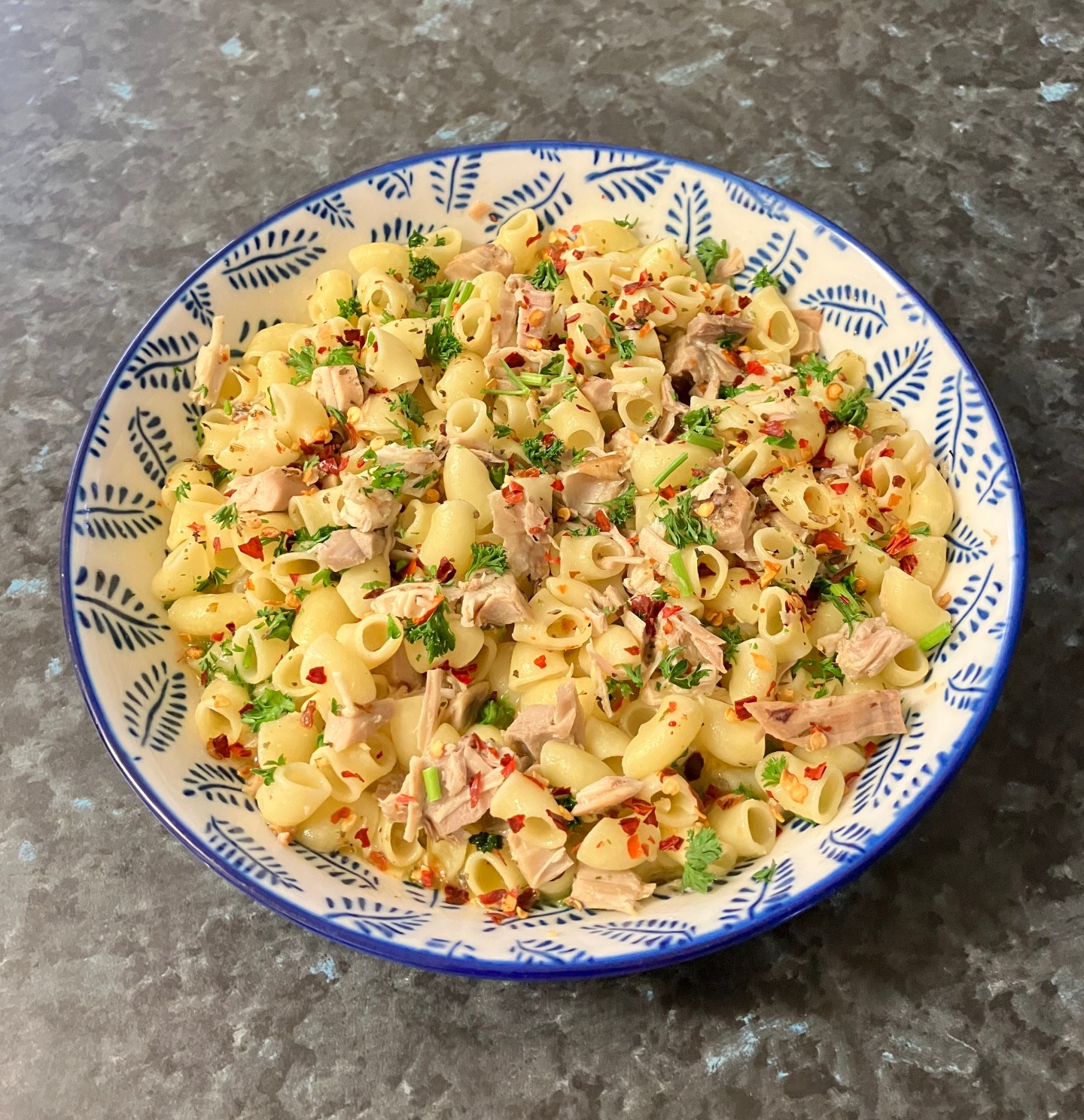 Turkey and chicken meat macaroni in garlic lemon butter sauce with ...