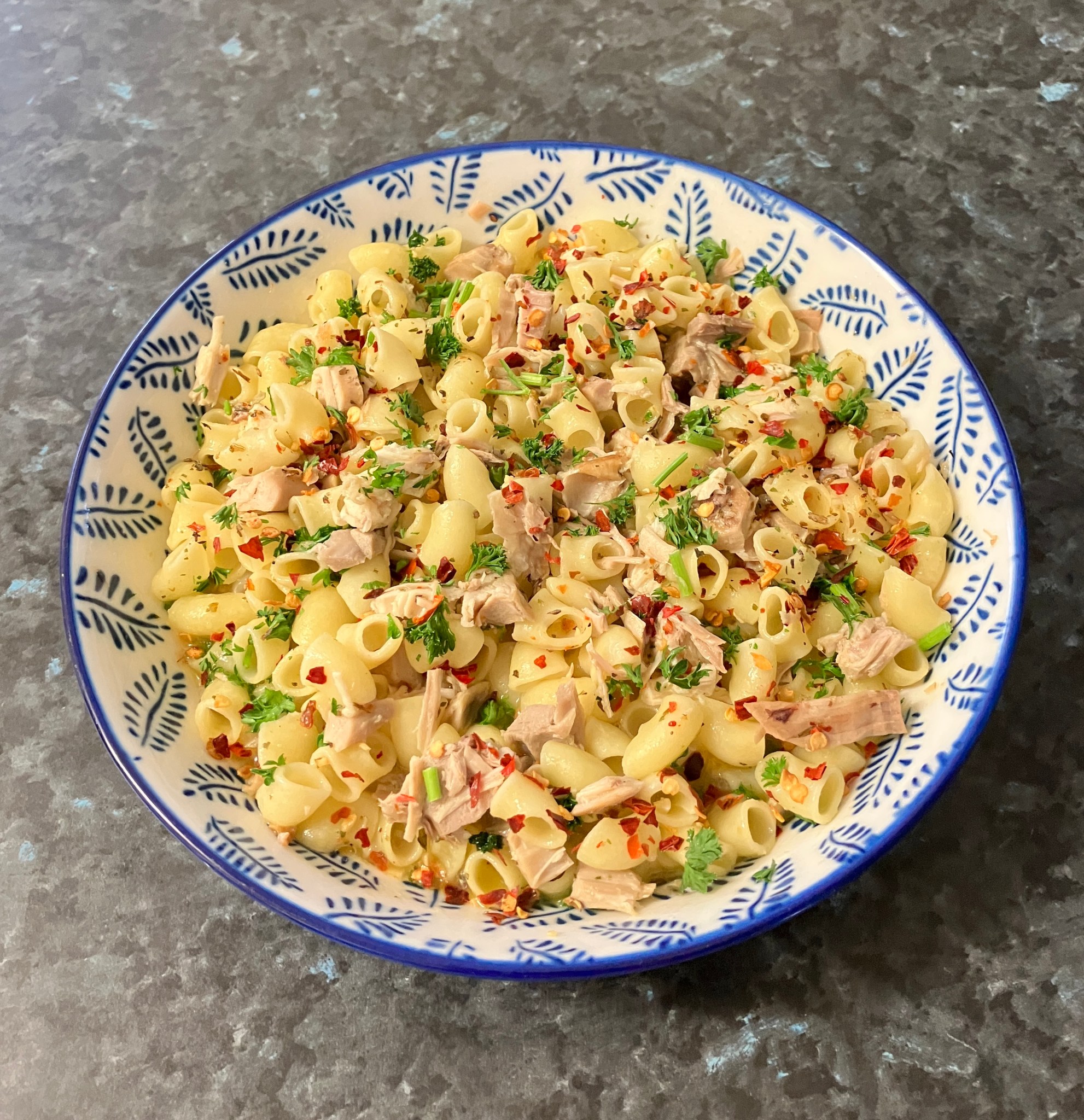 Turkey and chicken meat macaroni in garlic lemon butter sauce with ...