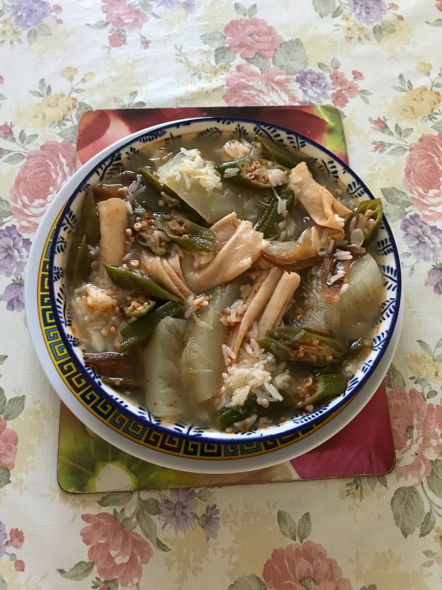 Winter melon beancurd okra chili and rice soup – helenscchin's Blog